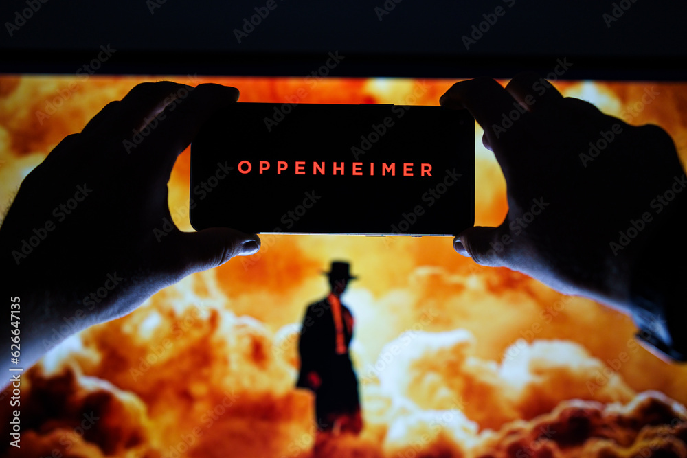 Oppenheimer movie logo and poster on screen Stock Photo | Adobe Stock