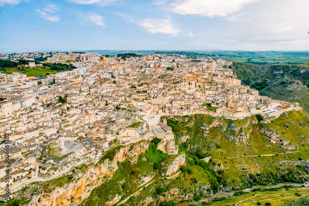 Aerial view of the ancient town of Matera (Sassi di Matera) in ...