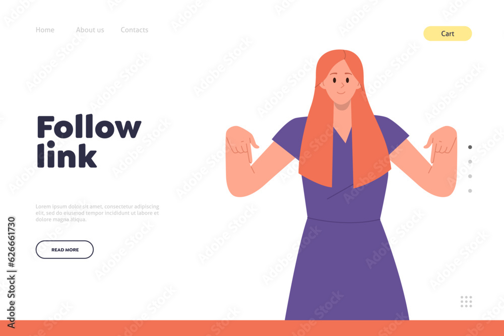 Follow link invitation for landing page design template with woman ...