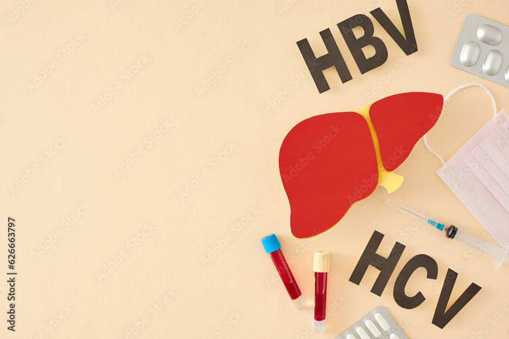 Liver treatment focus on World Hepatitis Day. Top view shot of paper ...