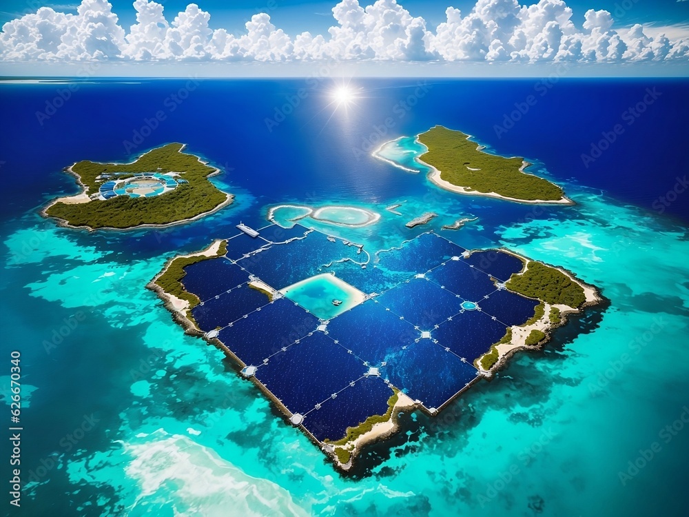Floating Solar Island, Floating Solar Farm or Solar panels on the river ...