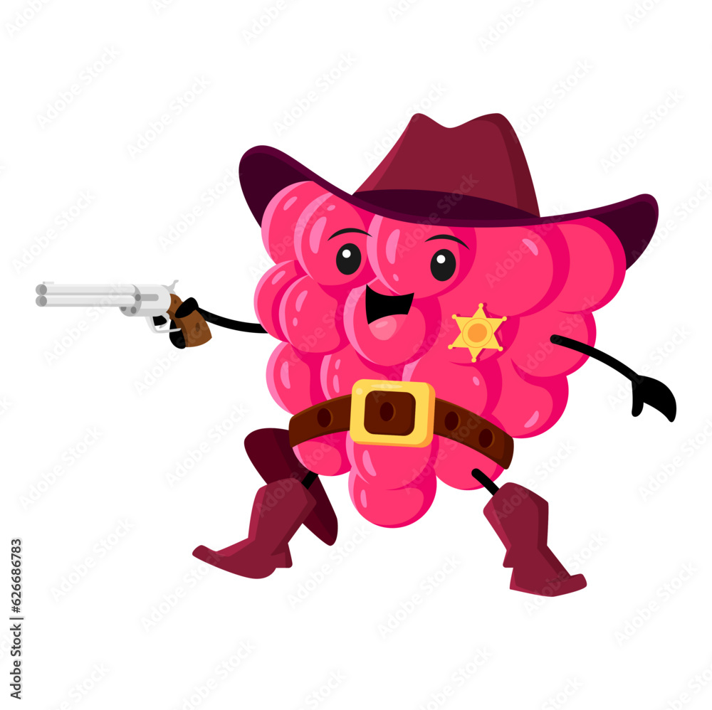 Cartoon funny raspberry cowboy, sheriff character. Vector wild west ...