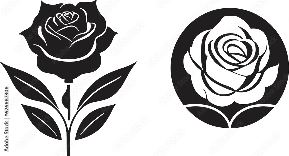 Rose flower logo icon black and white vector set Stock Illustration ...