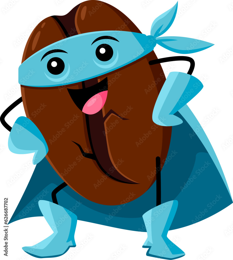 Cartoon coffee bean superhero character, vector food and drink emoji ...