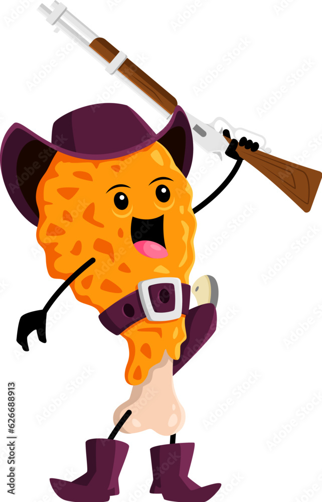 Cartoon fast food chicken nugget cowboy character. Takeaway food ...