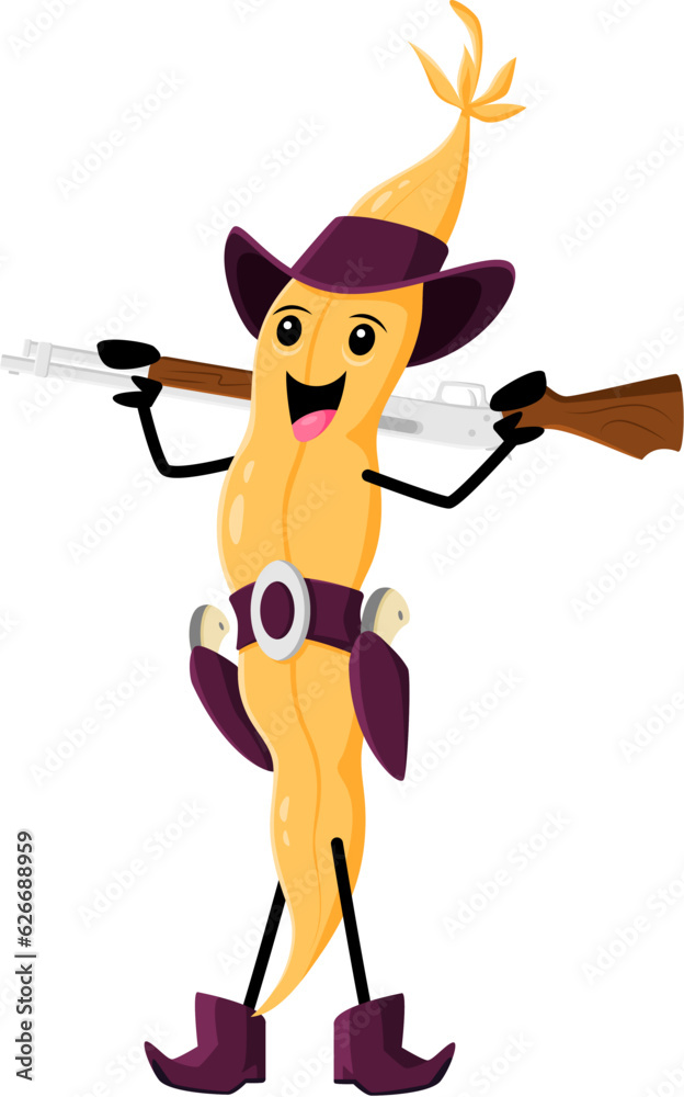 Cartoon soybean pod cowboy, bandit or ranger character. Vector quirky ...