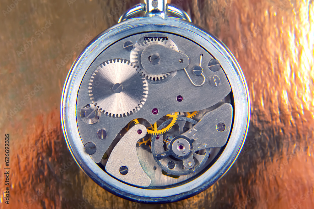 mechanical analog stopwatch on a colored background. Time part ...