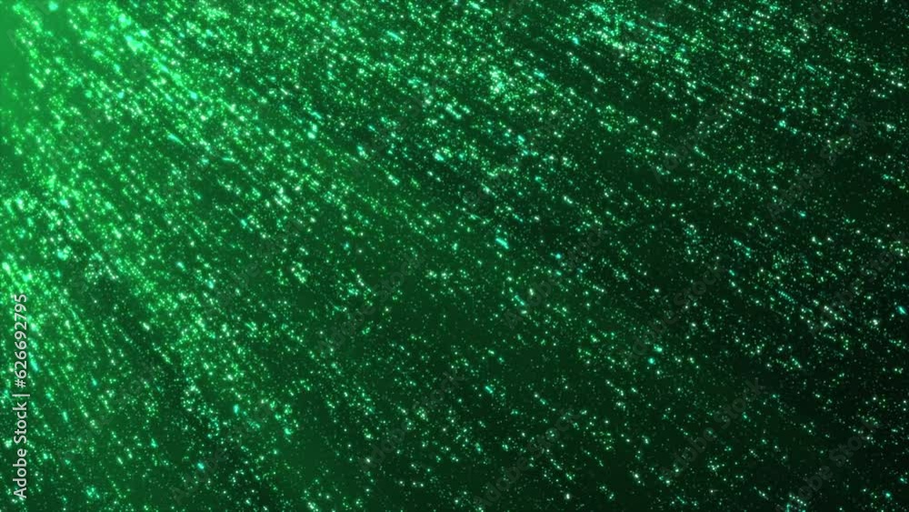 Abstract green digital background animation. Green glowing particles ...