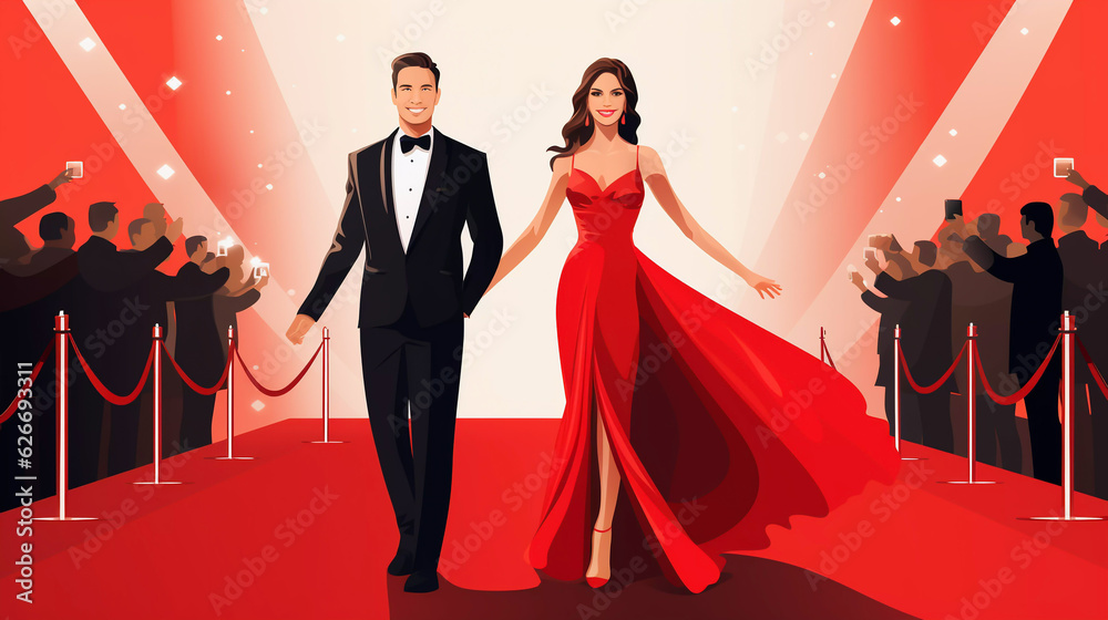 Illustration of a good looking young celebrity couple walking the red ...