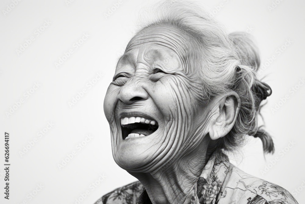 a professional portrait studio photo of a cute old asian senior woman ...