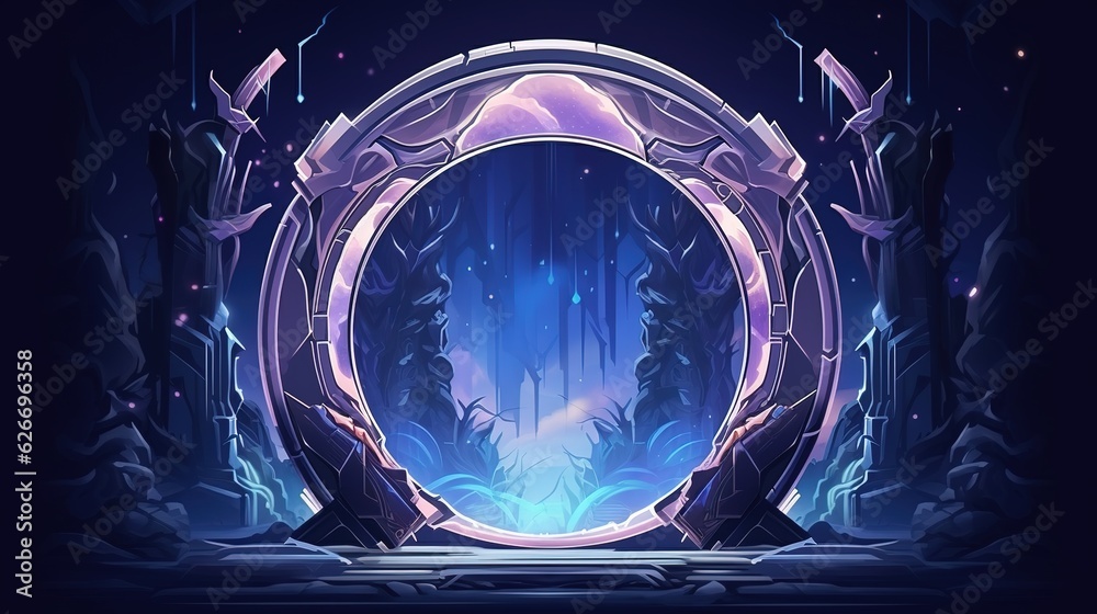 Magic gate portal door ui futuristic game cartoon set. Green and blue ...