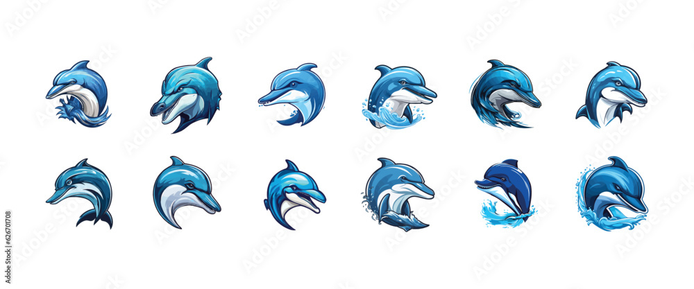 Set of Dolphins isolated on White and Transparent background, Dolphin ...