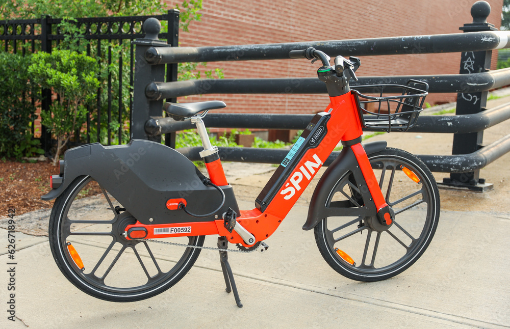 providence, rhode island, usa, july 23, 23, Spin scooters in a bustling ...