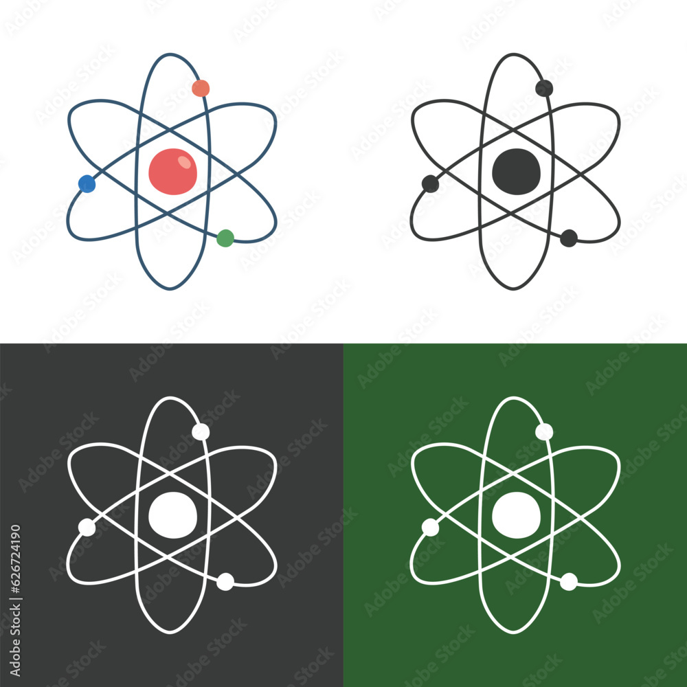Atom clipart. Simple atom in different background styles flat vector ...