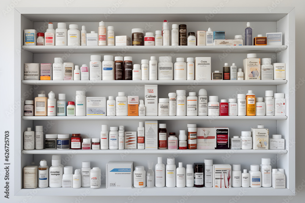 bottles of pills and medication on pharmacy shelf Stock Illustration ...