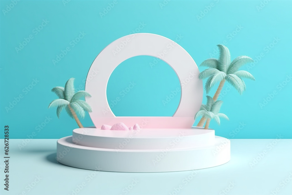 Light pink arch door and coconut tree decors on staircase display ...