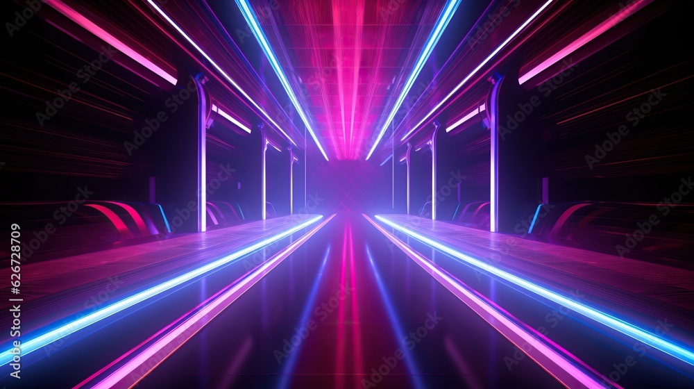 ภาพประกอบสต็อก eon light tunnel with red and neon rainbow lights, in ...