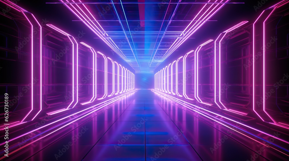 eon light tunnel with red and neon rainbow lights, in the style of ...