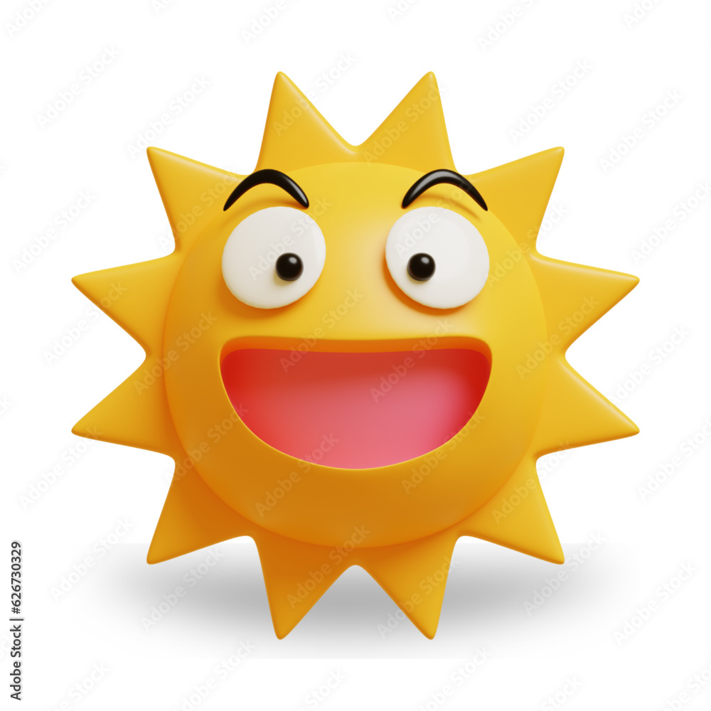 Sun 3D character. Vector emoji and emoticon faces. Cute yellow sun ...