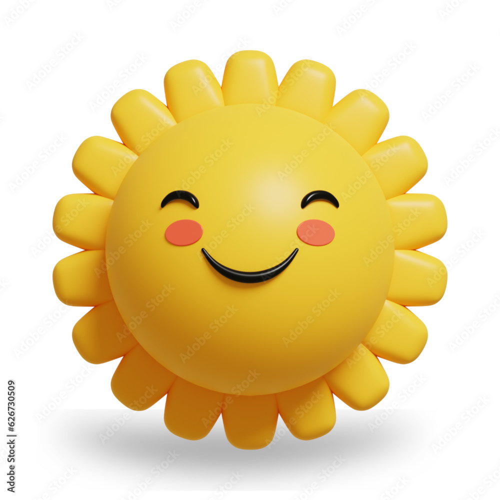 Sun 3D character. Vector emoji and emoticon faces. Cute yellow sun ...
