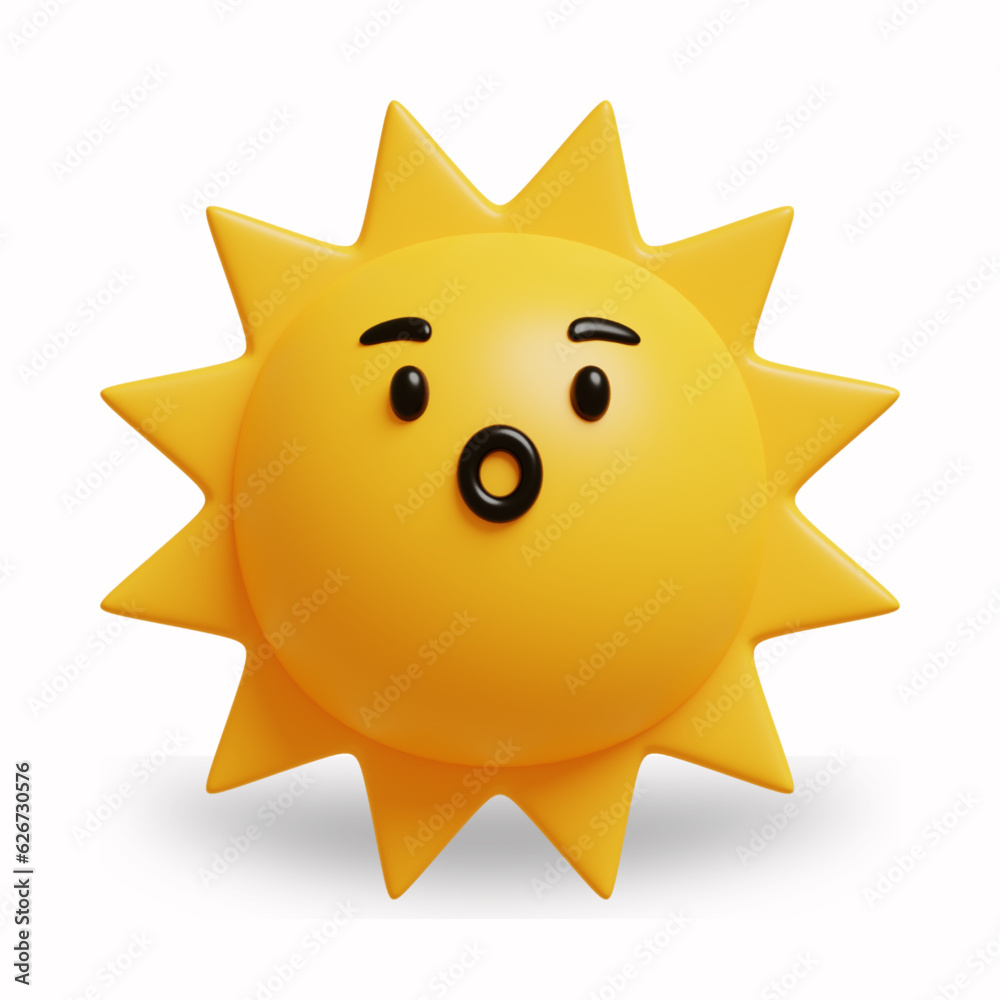 Sun 3D character. Vector emoji and emoticon faces. Cute yellow sun ...