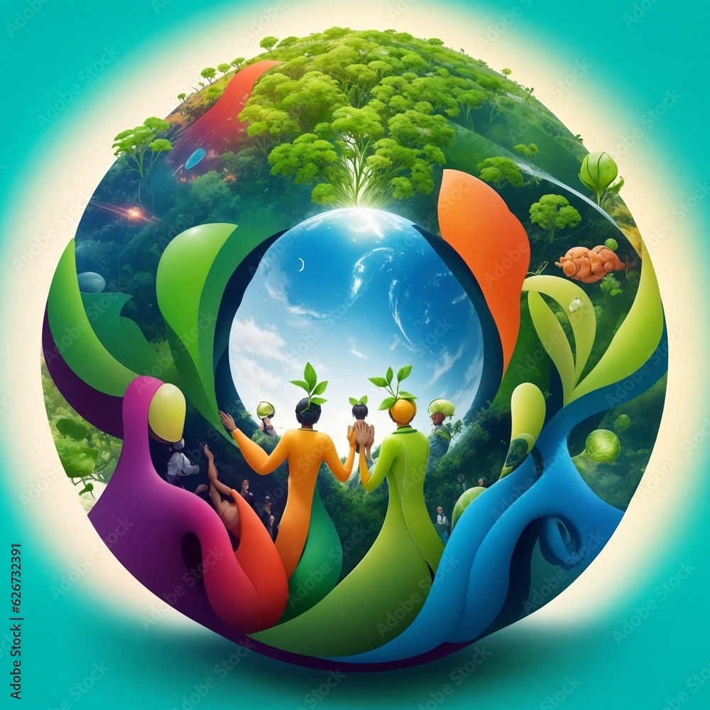 Powerful artwork depicting environmental cooperation, unity of diverse ...