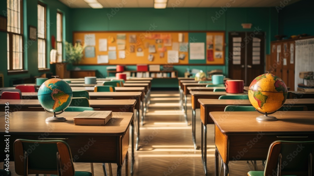 School classroom New school bag on a student's desk in the classroom ...