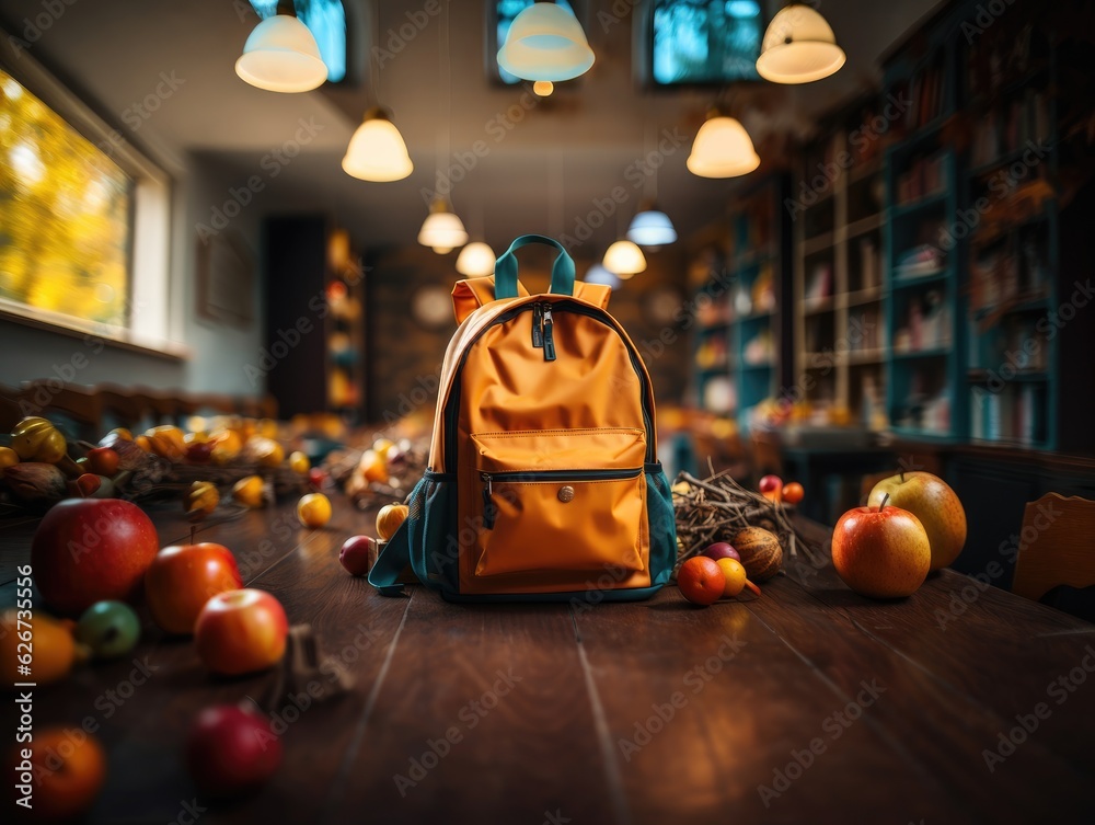 School classroom New school bag on a student's desk in the classroom ...