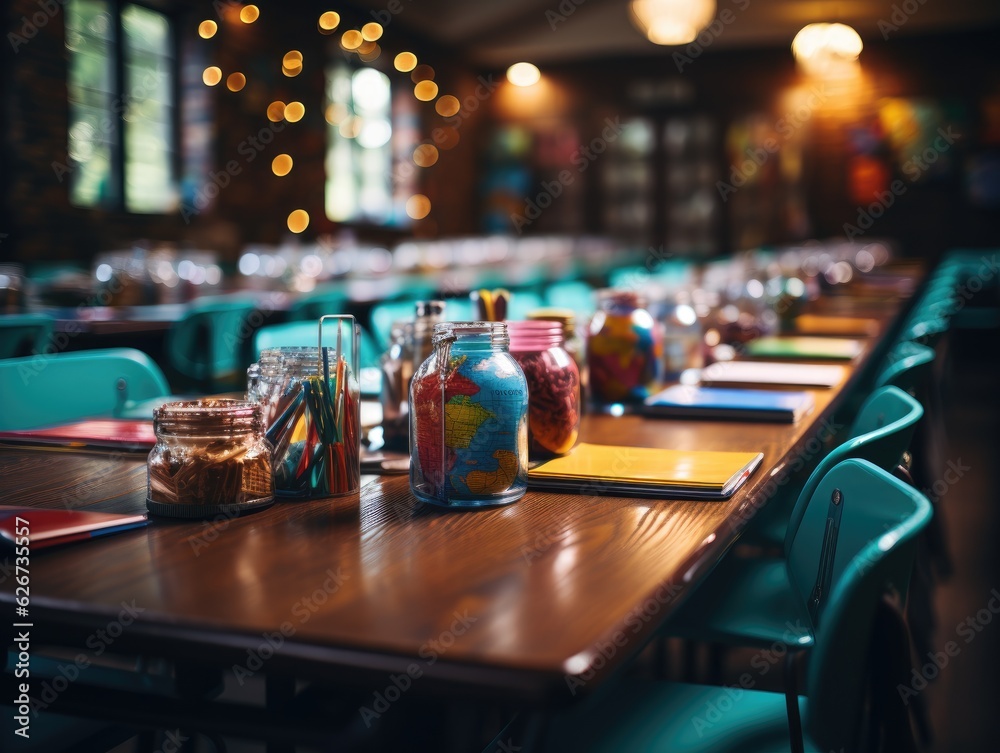 School classroom New school bag on a student's desk in the classroom ...