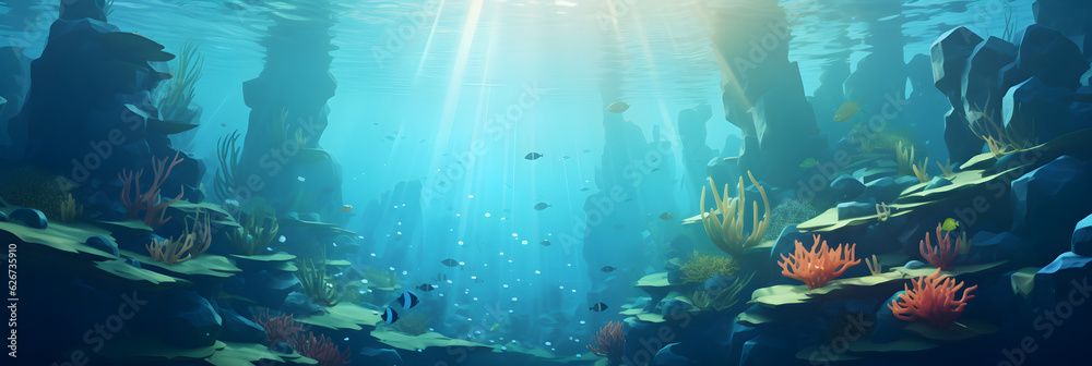 Low Poly Illustration of a underwater coral reef scene - Geometric Art ...