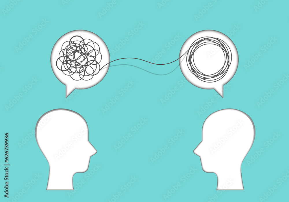 Head sign with speech bubble and doodle line. Understand question ...