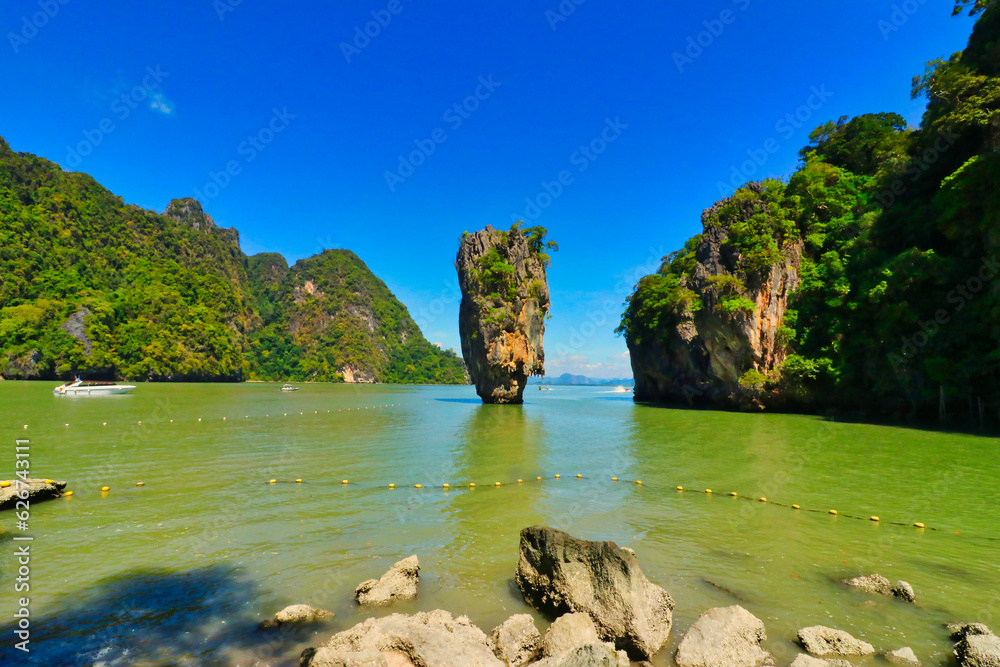 James Bond Island famous standing rock, background off shoot out ...
