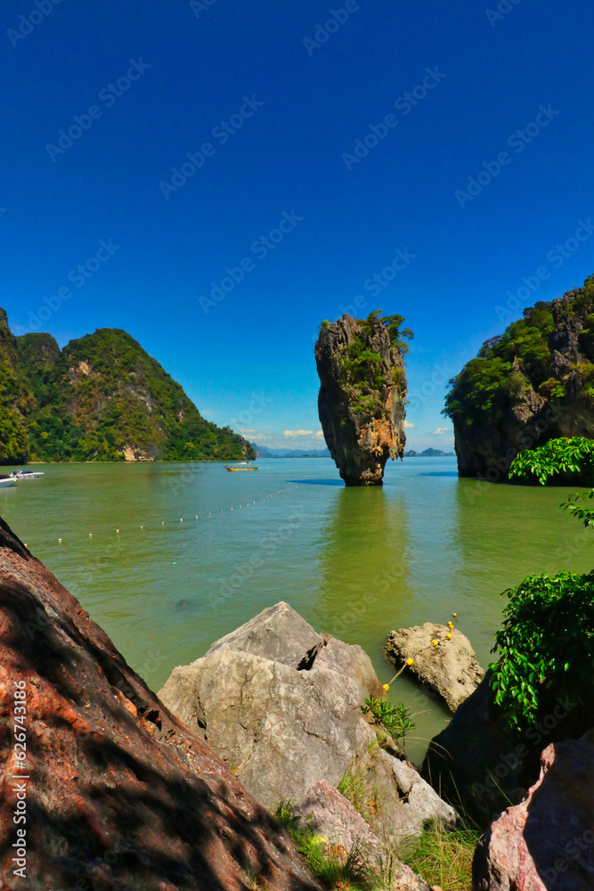James Bond Island famous standing rock, background off shoot out ...