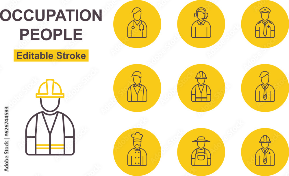 Various Types Of Occupation People Thin Line Art Icon Set. Editable ...