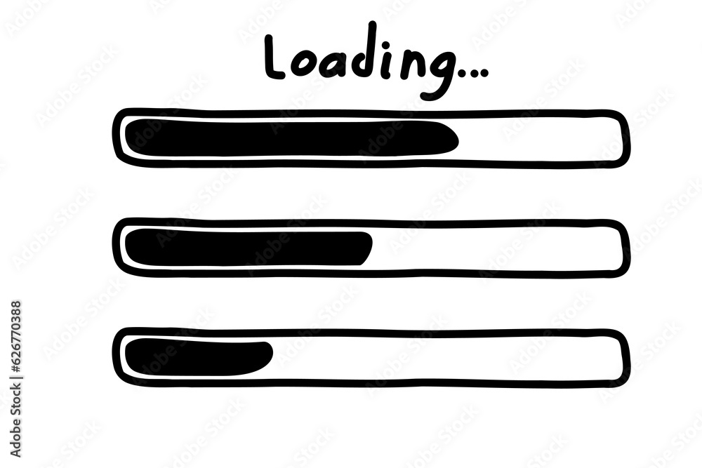 Loading bar in sketch doodle style. Hand drawn loading process. Loading the website. Vector ...