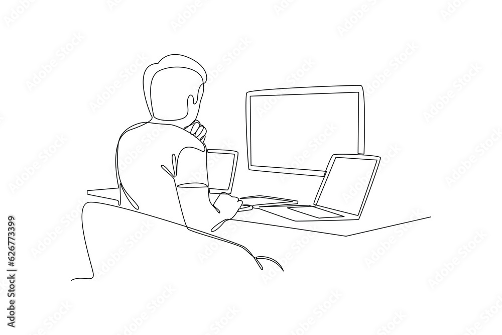 One continuous line drawing of effective and productive concept. Doodle ...