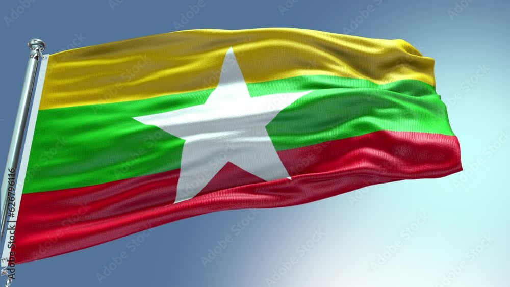 Vídeo do Stock: 4k render Myanmar Flag video waving in wind Myanmar ...