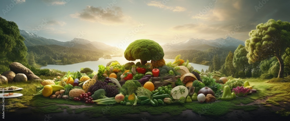 Fresh and Colorful Food Background with Vibrant Fruits, Vegetables, and ...