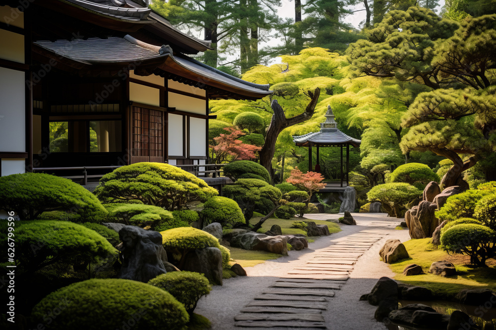 Traditional Japanese house, showcasing its unique architecture. Wooden ...