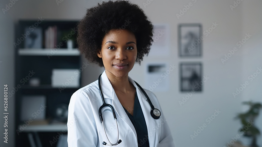 Portrait of Afro American female doctor in uniform and stethoscope on ...
