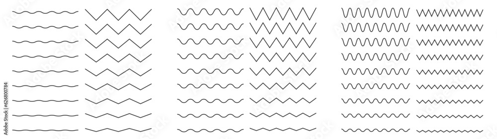 Line wave and zigzag. Curved and straight waveforms for audio ...