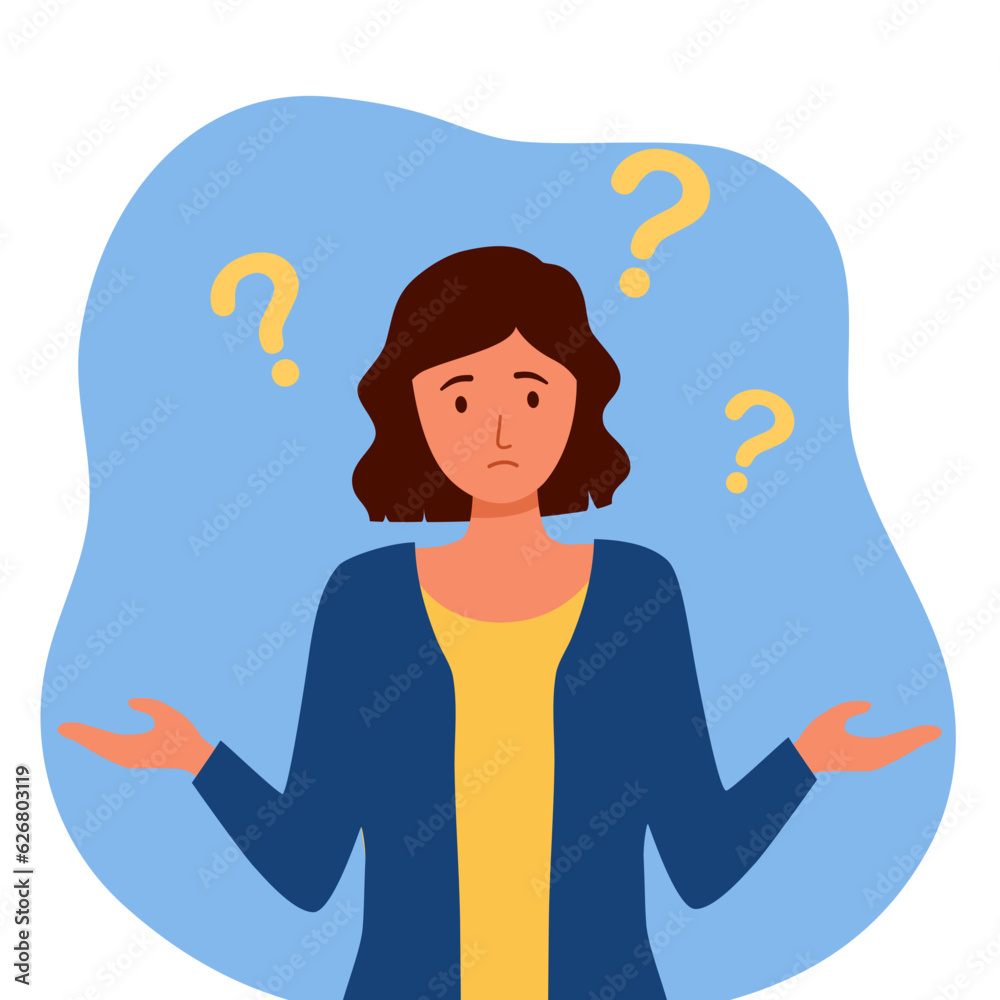 Gesture oops, sorry or I do not know. The woman shrugs her shoulders ...