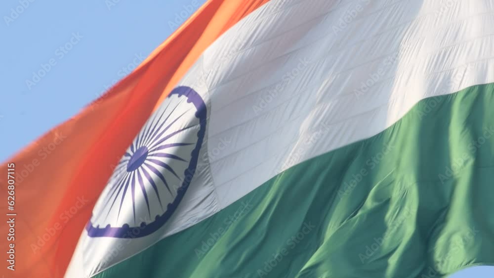 Stockvideo India flag flying high at Connaught Place with pride in blue ...