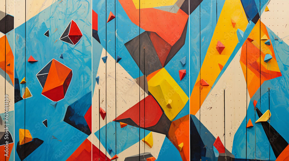 Abstract representation of a rock climbing wall, vibrant colors ...