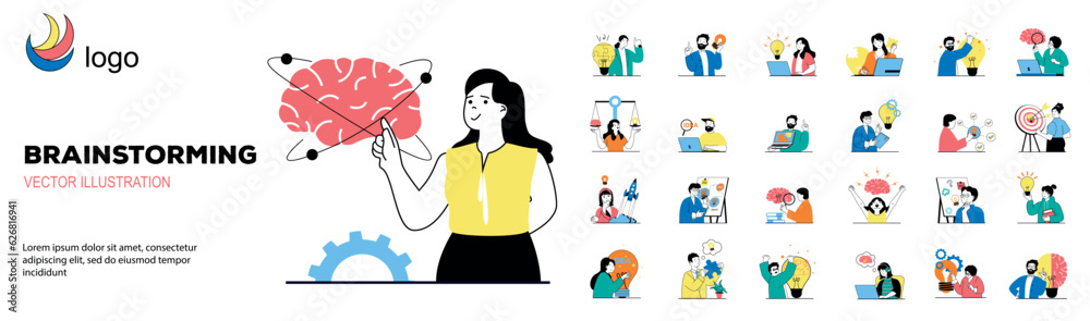 Brainstorming concept with character situations mega set. Bundle of ...