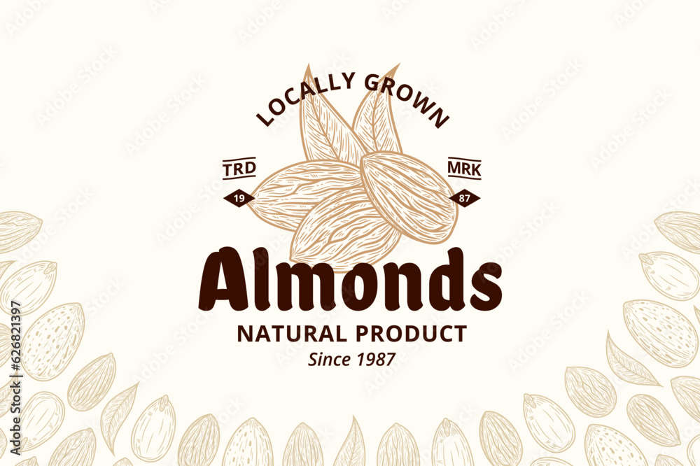 Vector almonds vintage logo. Food label design. Almonds seeds and ...