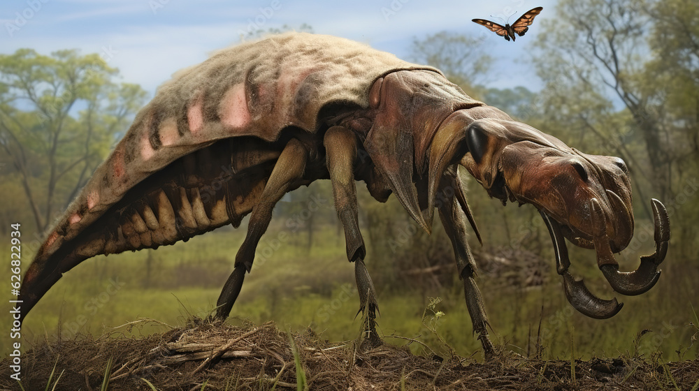 Giant insectoid dinosaur mammal, friendly alien creature, ai art Stock ...