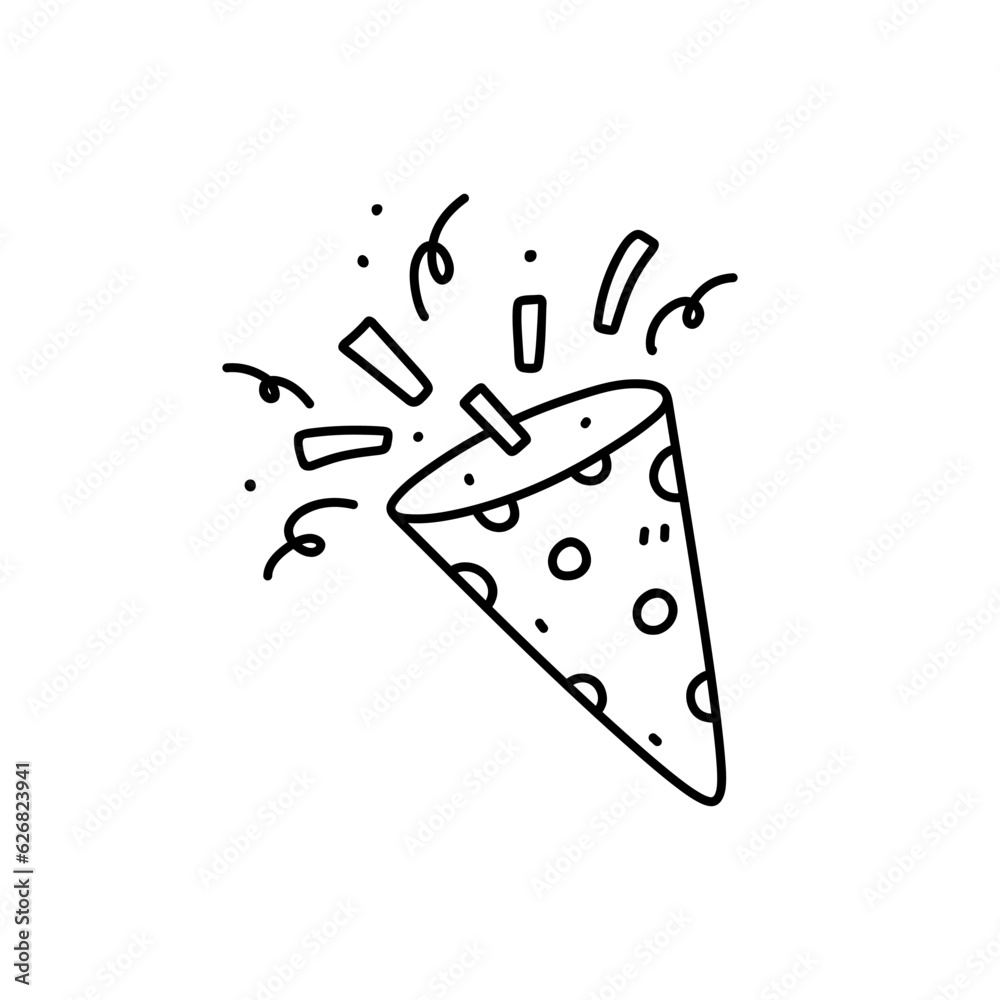 Party popper with confetti isolated on white background. Vector hand ...