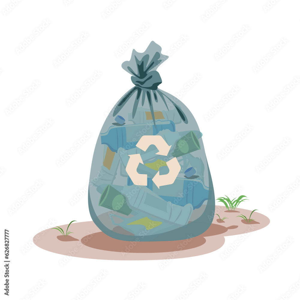 Plastic waste is collected in a garbage bag for further processing ...