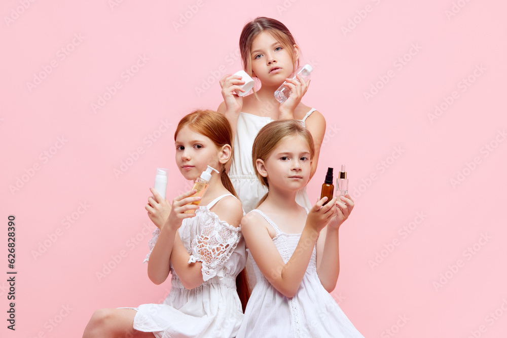 Beautiful, cute, little girls, children in white dresses design with ...